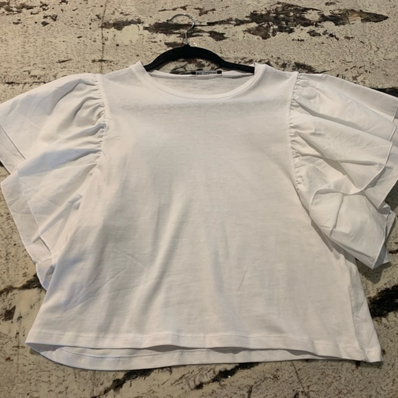 Zara | Tops | Zara Ruffle Sleeve T Shirt | Poshmark